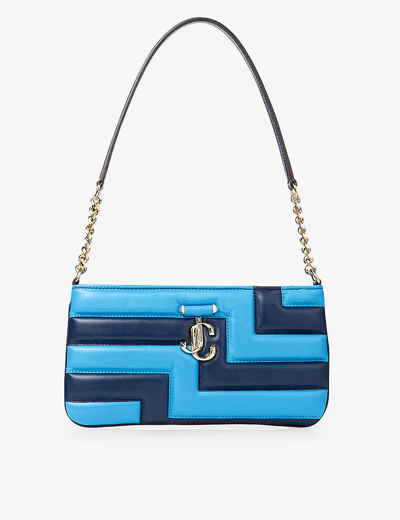 Jimmy Choo Avenue Leather Shoulder Bag In Navy/sky/light Gold | ModeSens