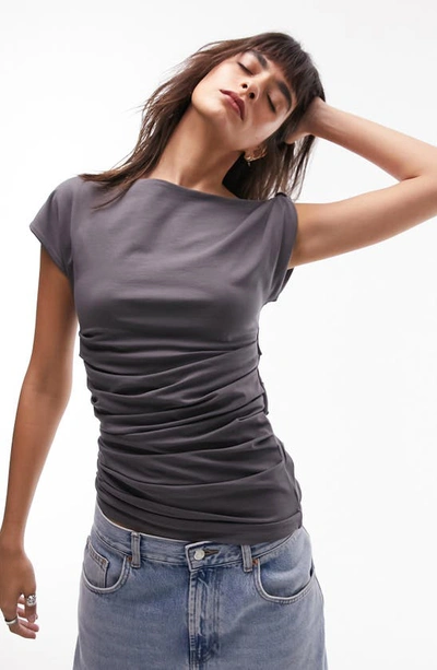 Topshop Side Pleated Top In Slate-gray | ModeSens