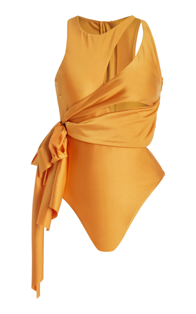 Andrea Iyamah Lada Tie-detailed Cutout One-piece Swimsuit In Sunset ...
