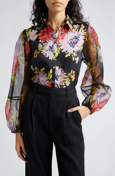 Cinq À Sept Lorna Floral Print Shirt In Black Multi | ModeSens