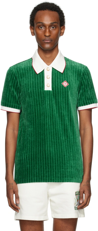 Casablanca Ribbed Velvet Polo Shirt In Green | ModeSens