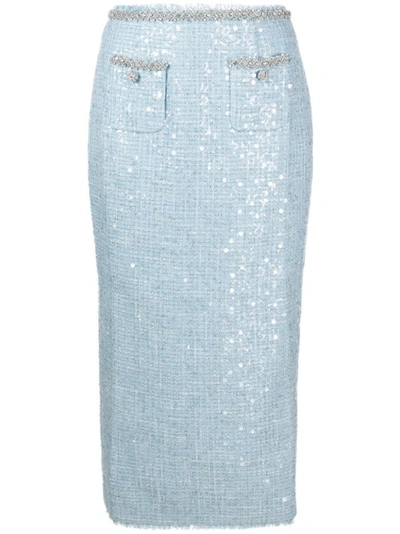 Self-portrait Blue Sequin Boucle Midi Skirt | ModeSens
