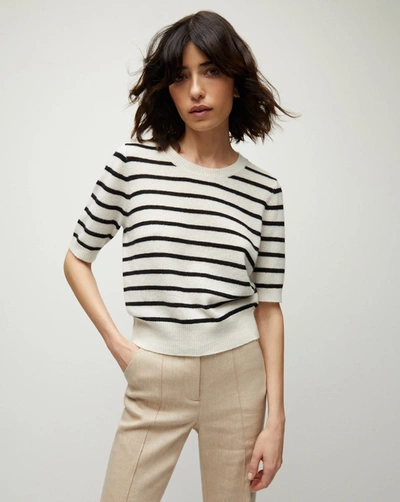 Veronica Beard Shana Cashmere Sweater In Off-white/black | ModeSens