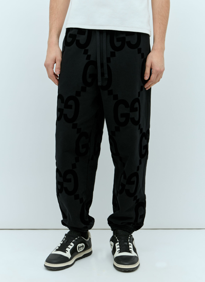 Gucci Gg Flocked Print Cotton Fleece Sweatpant In Black | ModeSens