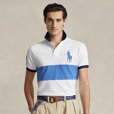Polo Ralph Lauren Classic Fit Big Pony Mesh Polo Shirt In White/new England Blue | ModeSens