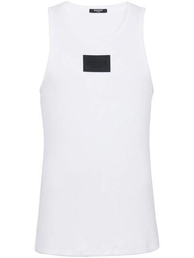 Balmain Main Lab Ribbed Tank Top In White | ModeSens