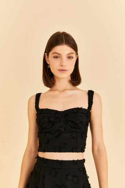 Farm Rio Black 3d Flower Corset Crop Top | ModeSens
