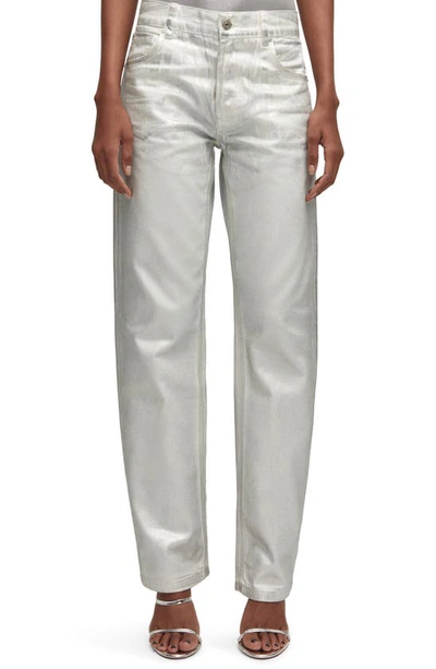 Mango Metallic Straight Leg Jeans Silver | ModeSens