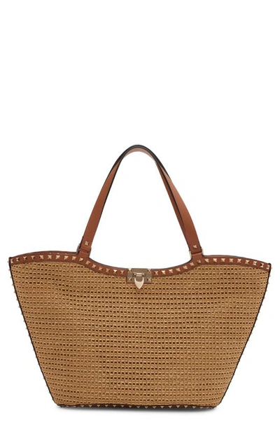 Valentino Garavani Rockstud Raffia Garden Tote Bag In Natural Almond ...