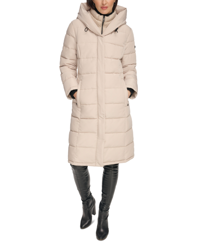 Dkny Women's Plus Size Bibbed Hooded Puffer Coat In Pebble | ModeSens