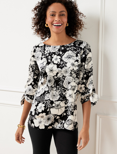 Talbots Plus Size - Tie Sleeve Top - Marigolds Zinnias - Black/ivory ...
