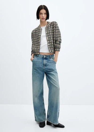 Mango Tweed Bomber Jacket Dark Navy | ModeSens