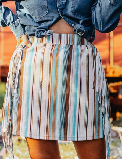 Southern Grace Rodeo Ready Fringe Skirt In Multi | ModeSens