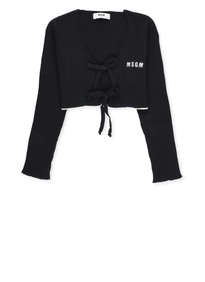 Msgm Kids' Cropped Cardigan With Logo In Black | ModeSens