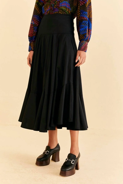 Farm Rio Black Ruffle Maxi Skirt | ModeSens