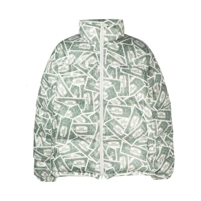 Vetements Money-print Puffer Jacket In Green | ModeSens
