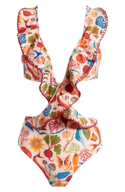 Farm Rio Ruffle Cutout One-piece Swimsuit In Multicolor | ModeSens