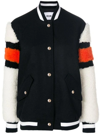 Msgm Shearling-trimmed Wool-blend Bomber Jacket In Black | ModeSens