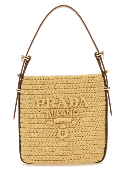 Prada Raffia Bucket Bag In Naturale | ModeSens