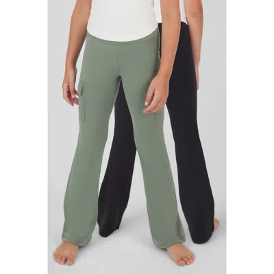 90 Degree By Reflex Kids' 2-pack Flare Leggings In Agave Green/black ...