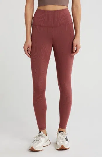 90 Degree By Reflex Ribbed Hi Rise Ankle Leggings In Terracotta | ModeSens
