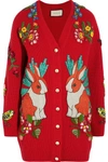 Gucci Oversized Embroidered Rabbit Knit Cardigan In Red | ModeSens