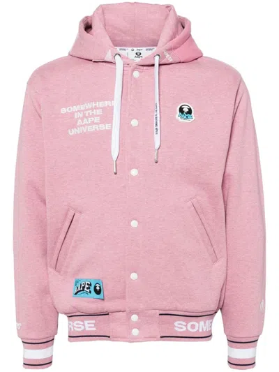 Aape By A Bathing Ape Moonface Logo Hooded Varsity Jacket In Pink ...