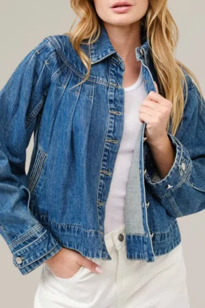 Aaron & Amber Pleated Denim Jacket With Stitch Detail In Blue | ModeSens