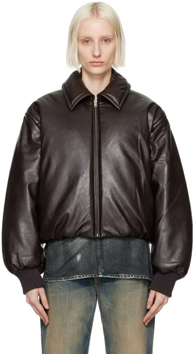 Acne Studios Brown Coated Faux-leather Bomber Jacket In Adm Dark Brown ...