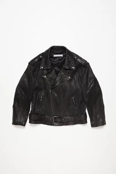 Acne Studios Crinkled Leather Biker Jacket In Black | ModeSens
