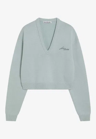 Acne Studios Faded Mint Wool V-neck Sweater Women In Green | ModeSens