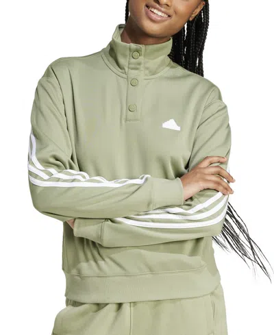 Adidas Originals Women's Iconic 3-stripes Quarter-snap Track Top In ...