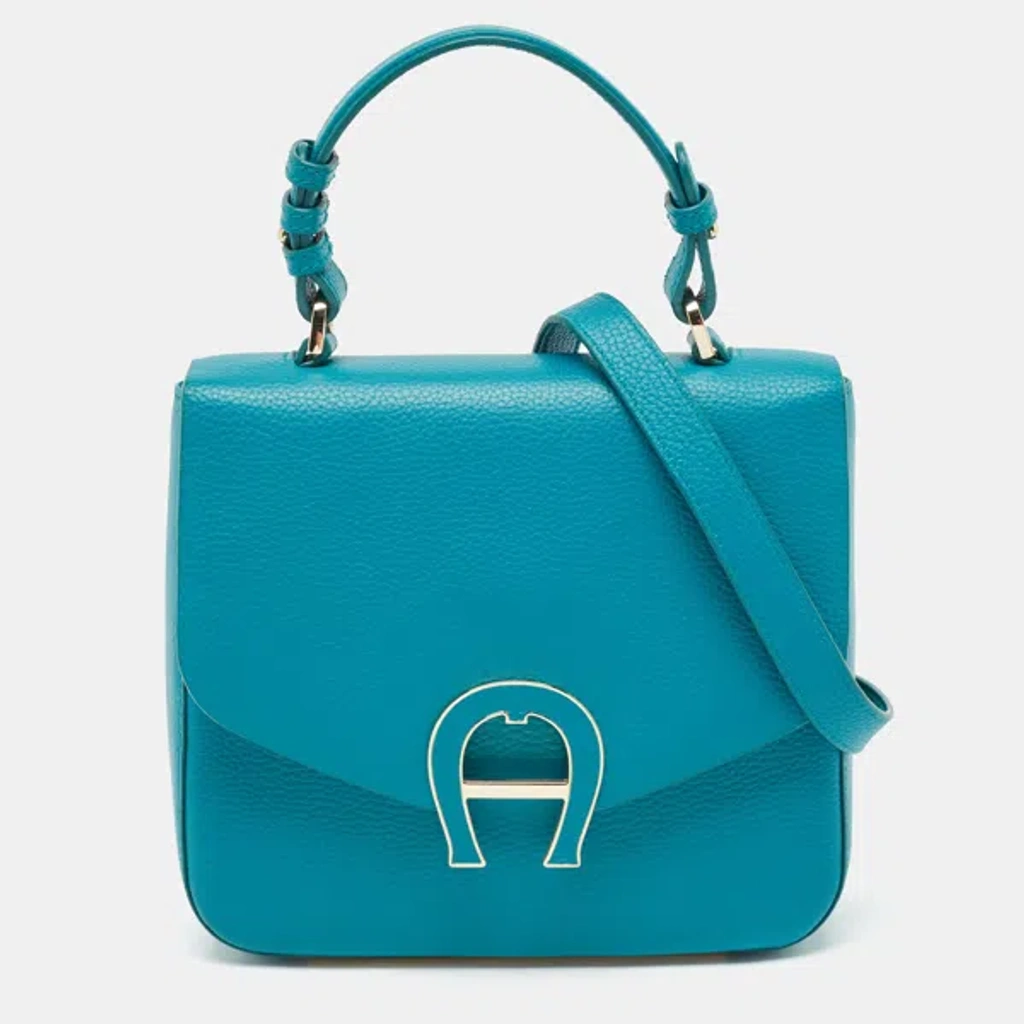 Aigner Green Leather Logo Flap Top Handle Bag | ModeSens
