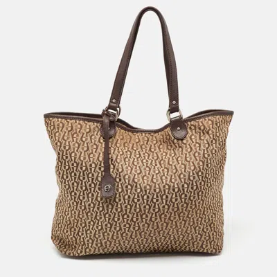 Aigner Signature Canvas And Leather Snap Tote In Beige | ModeSens