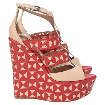 Alaïa Laser Cut Wedges In Red Leather | ModeSens
