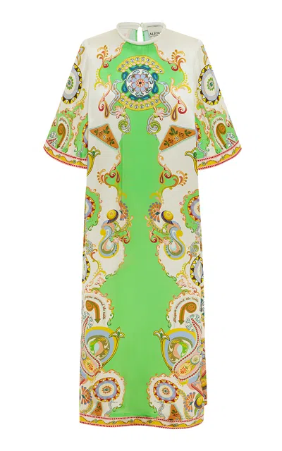 Alemais Pinball Printed Silk Satin Midi Dress In Green | ModeSens