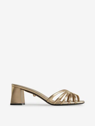 Alevì Milano Golden Mules Strips In Matching Chrome Heel | ModeSens