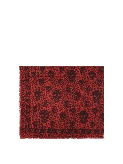 Alexander Mcqueen Leopard Skull Scarves Red | ModeSens
