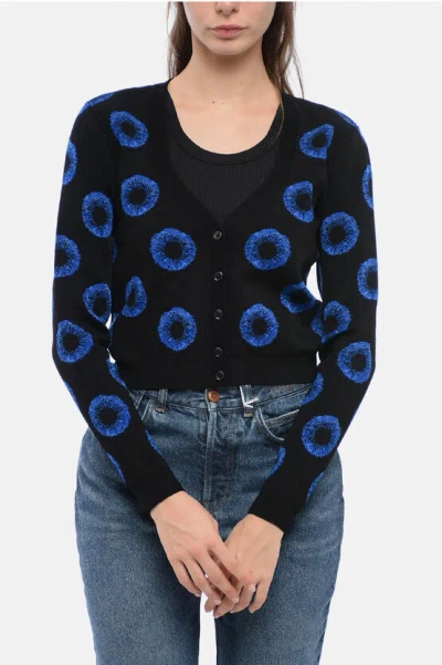 Alexander Mcqueen Viscose Blend Eye Crop Cardigan In Blue | ModeSens