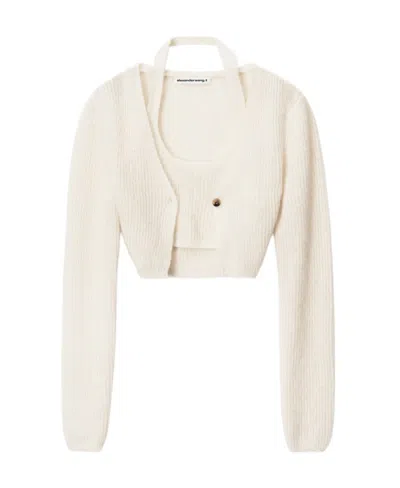 Alexander Wang Twinset Hybrid Halter Cardigan In White | ModeSens