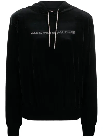 Alexandre Vauthier Logo-appliqué Velvet Hoodie In Black | ModeSens