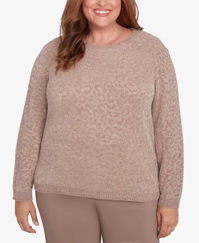 Alfred Dunner Plus Size Telluride Metallic Cheetah Textured Sweater In ...