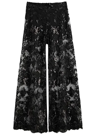 Alice And Olivia Alice + Olivia Athena Embellished Wide-leg Sheer Tulle ...