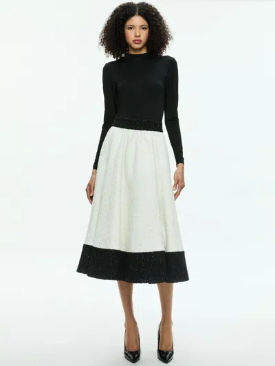 Alice And Olivia Chara Turtleneck Long Sleeve Full Flare Midi Dress In ...