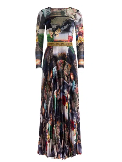 Alice And Olivia Ivey Long Sleeve Fitted Sunburst Pleated Maxi Dress In ...
