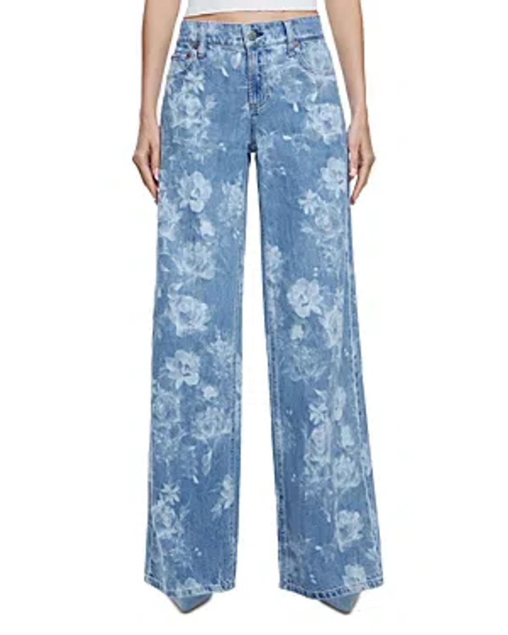 Alice And Olivia Trish Low Rise Baggy Jeans In Lotus Flower In Lotus Floral | ModeSens