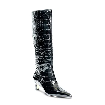 Allegra James Women's Bella Black Embossed Work Evening Tall Leather ...
