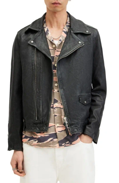 Allsaints Rosser Cropped Leather Biker Jacket In Black/grey | ModeSens