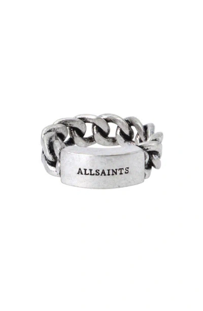 Allsaints Curb Chain Band Ring In Sterling Silver In Warm Silver | ModeSens