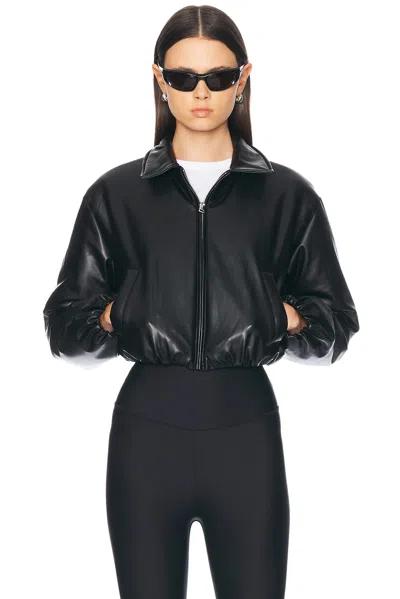 Alo Yoga Faux Leather Cropped Premier Bomber Jacket In Black | ModeSens